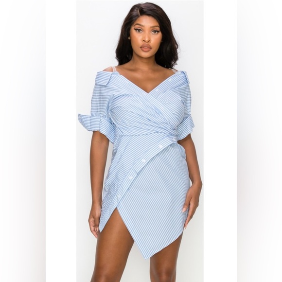 Rose Velvet | Dresses | 392 Striped Blue Offshoulder Cross Front Dress ...